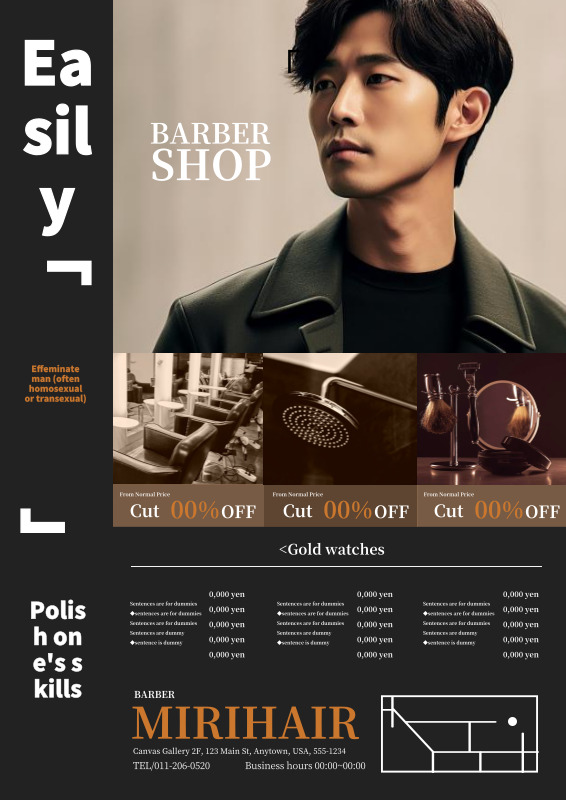 Simple and modern men's barber shop ad in brown and black - MiriCanvas