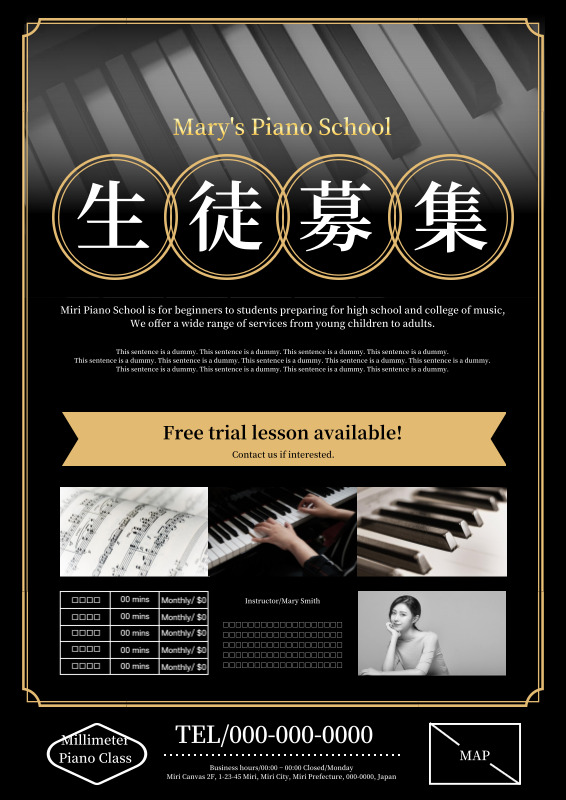 Sleek classical piano class ad in black color - MiriCanvas