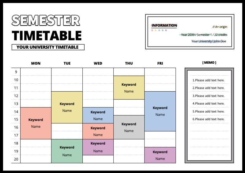 A clean concept timetable in black and white - MiriCanvas