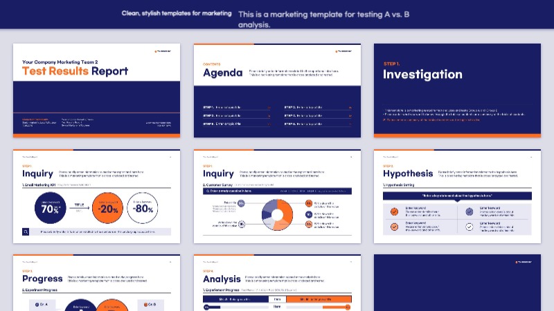 Simple company marketing report in navy blue-orange color scheme ...