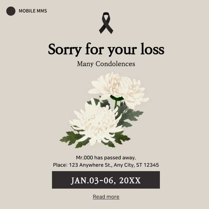 Condolence mobile banner template with chrysanthemum flowers and ribbon ...