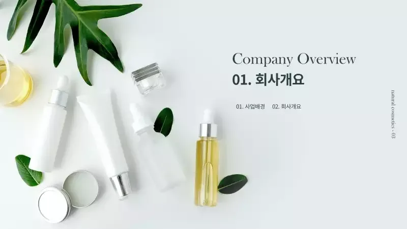 갈색과 녹색의 천연 화장품 사업계획서 프리젠테이션 미리캔버스
