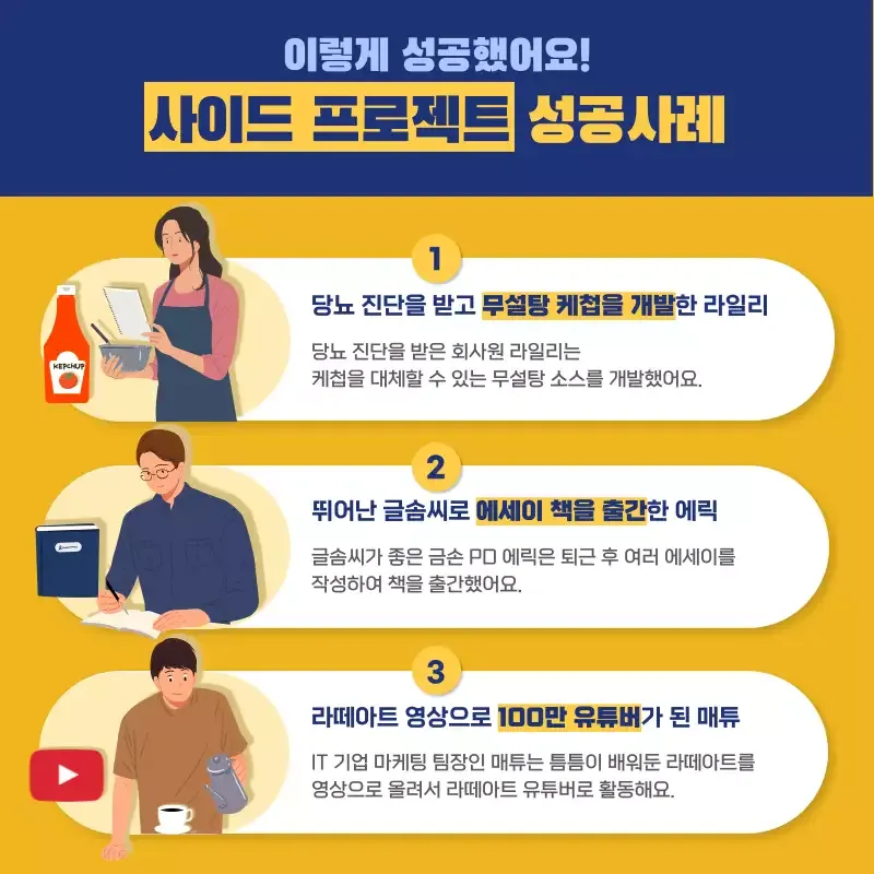 파란색의 일러스트 컨셉 직장인 사이드프로젝트 카드뉴스 미리캔버스