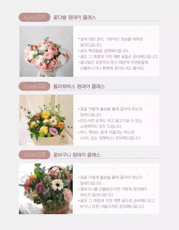 핑크색의 럭셔리한 플라워 원데이 클래스 안내 설명 미리캔버스