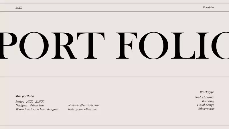 Clean-lined concept portfolio in off-white and black - MiriCanvas