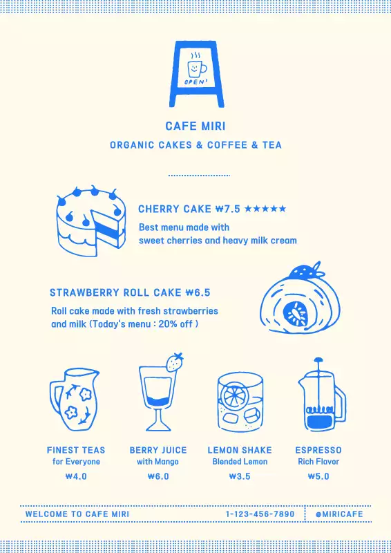 Beige and blue bakery cafe menu - MiriCanvas