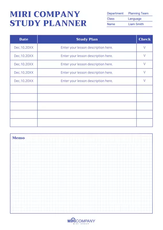 A clean, blue study planner - MiriCanvas