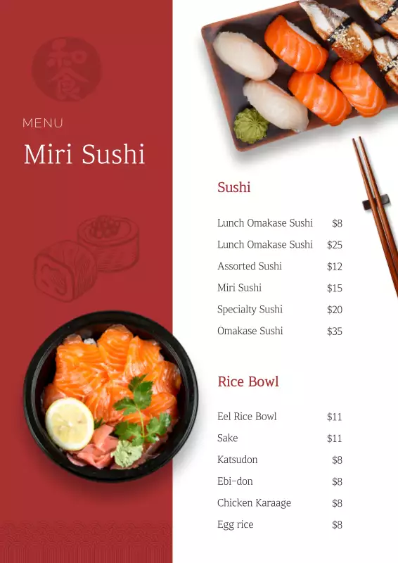Red and white sushi menu board web poster portrait - MiriCanvas
