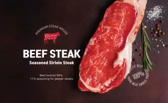 Brown photo steak food label - MiriCanvas