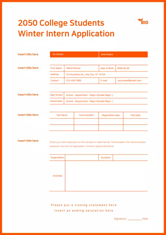Winter intern resume with a simple orange color scheme - MiriCanvas