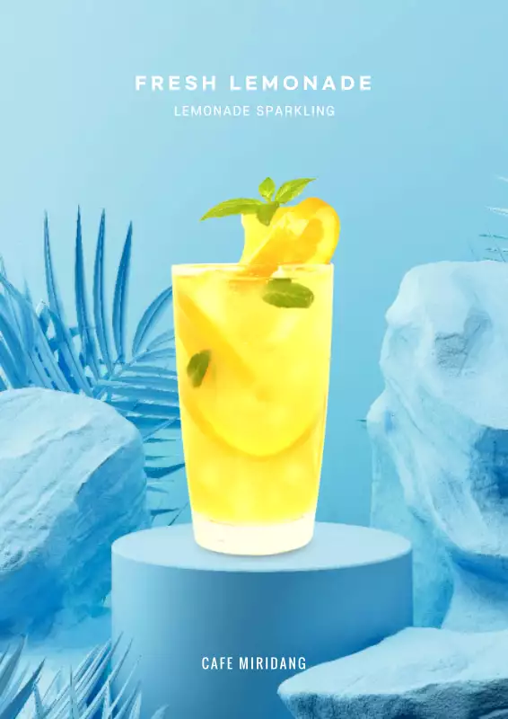 Lemonade menu ad with blue tropical background - MiriCanvas