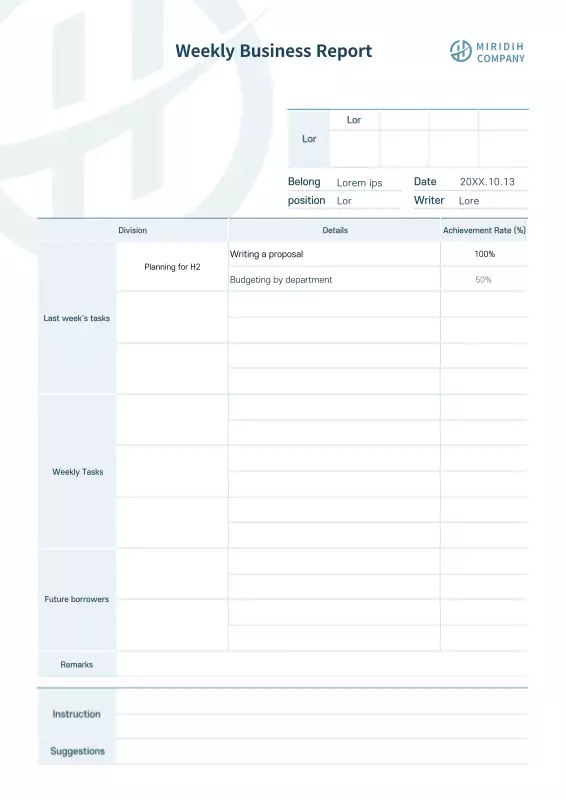Simple Company Document Form Weekly Work Report - MiriCanvas