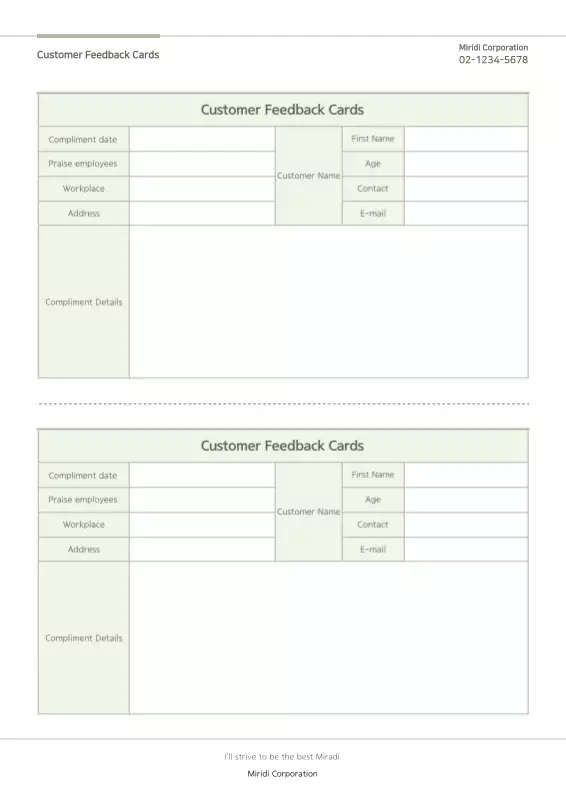 A simple green customer compliment card documentation template - MiriCanvas