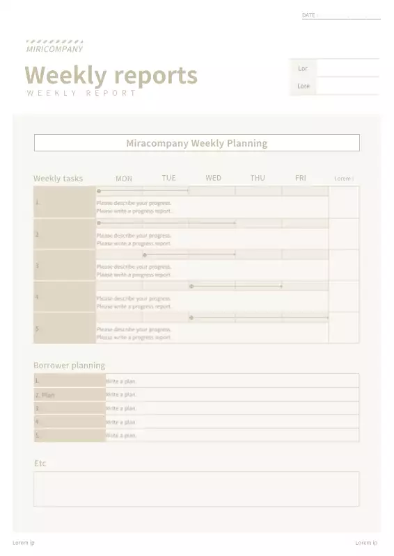 Simple company documentation form in beige tones Weekly work report ...