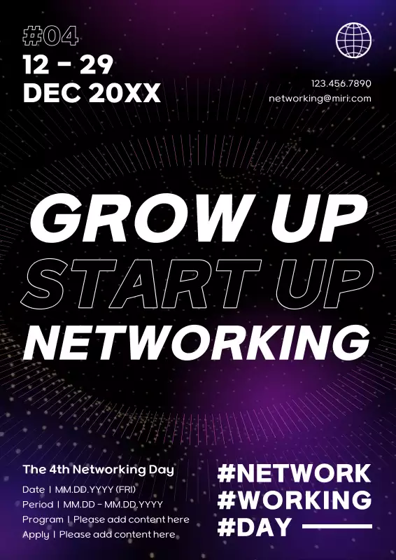 Promote a cyberpunk-style networking day in black and purple - MiriCanvas