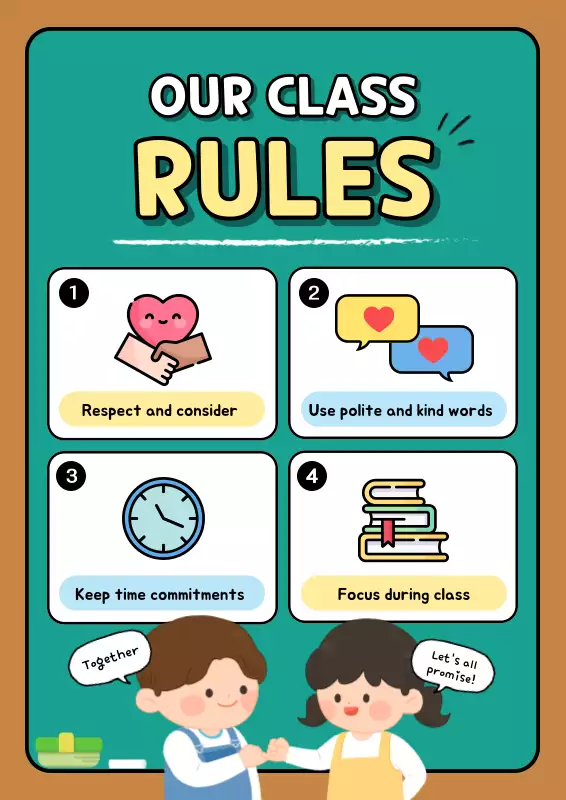 Mint and Brown's Cozy Elementary Classroom Rules Announcement - MiriCanvas
