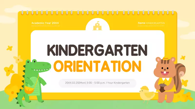 A cute yellow and orange kindergarten orientation presentation - MiriCanvas