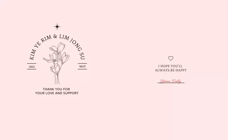타이포그래피와 꽃 일러스트를 활용한 결혼식 답례품 디자인 미리캔버스