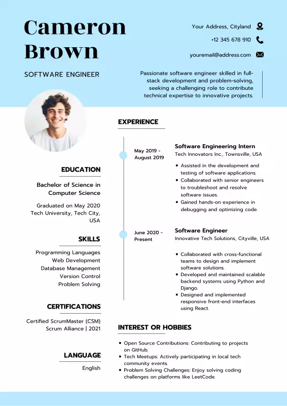 Sky Blue Simple Software Engineer Resume - MiriCanvas