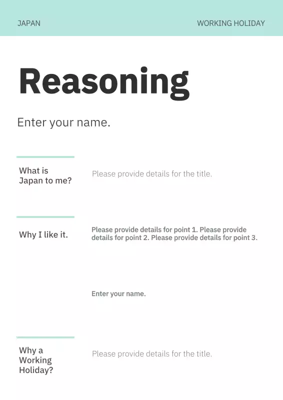 A simple working holiday rationale with clean text layout and color ...