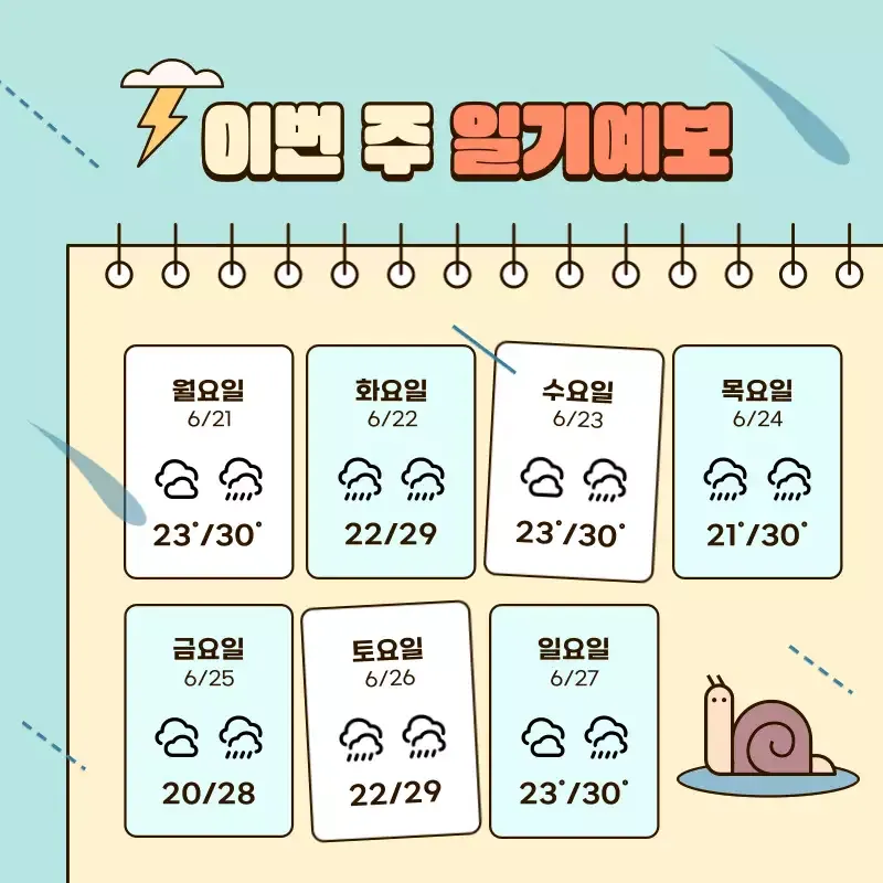 노랑과 하늘색의 아기자기한 장마철 안전 수칙 정보 미리캔버스