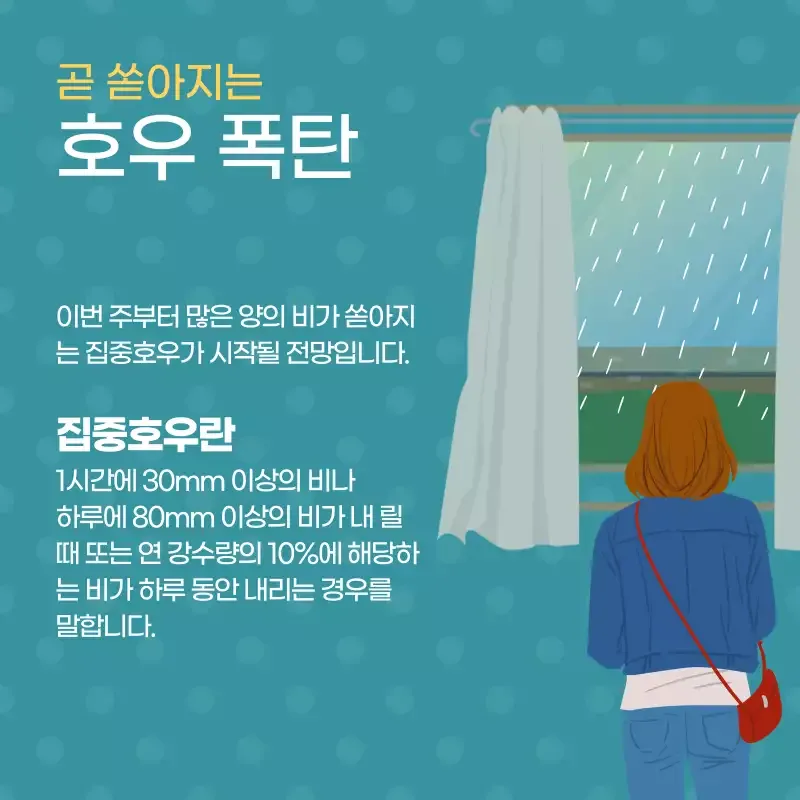 민트색의 아기자기한 장마철 안전 수칙 정보 미리캔버스