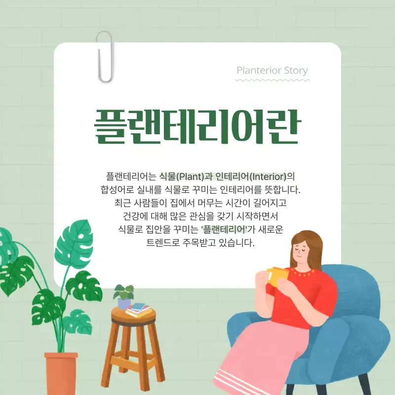초록색과 흰색의 아기자기한 플랜테리어 홍보 미리캔버스