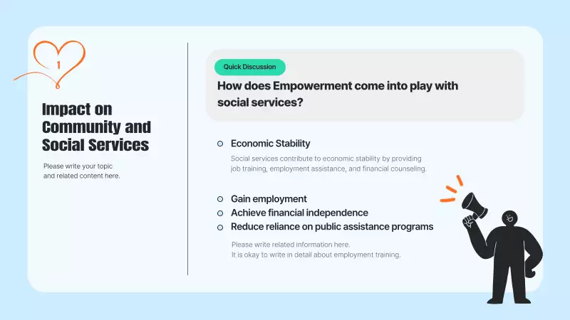 A modern community service guide in light blue and orange - MiriCanvas