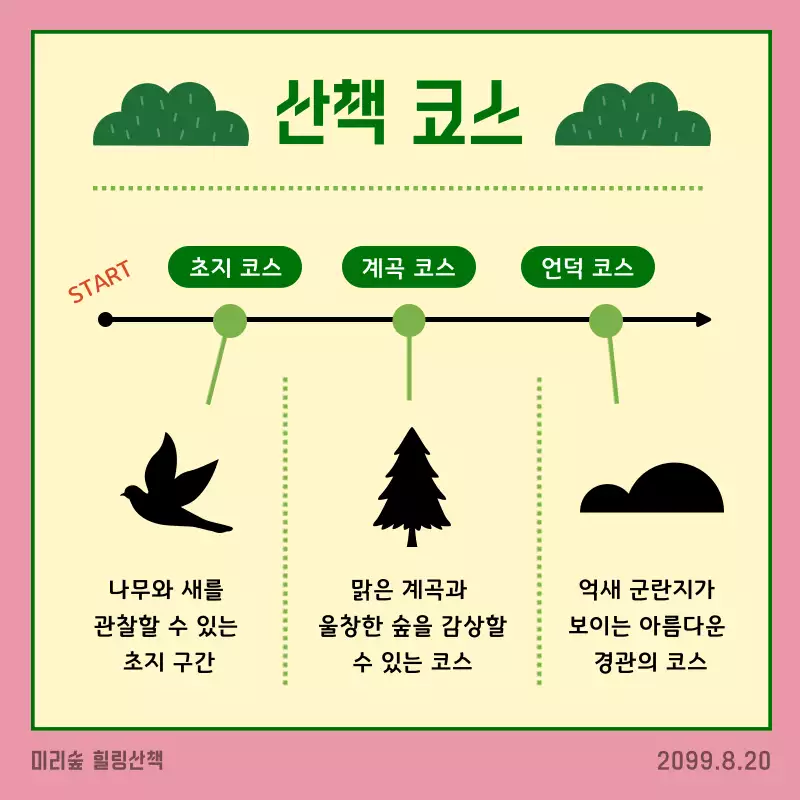 핑크색의 아기자기한 산책 프로그램 홍보 미리캔버스