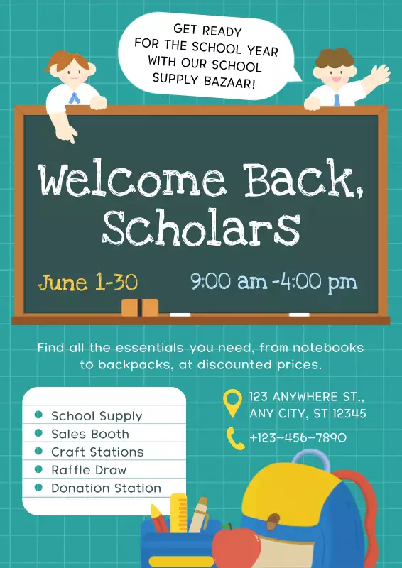 Green Yellow Cartoon Back To School Bazaar Promotion - MiriCanvas