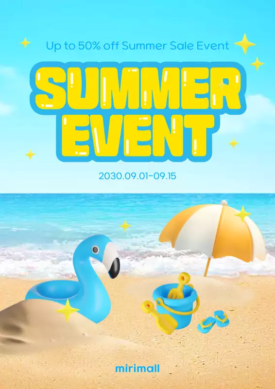 Simple summer event discount ad in light blue and yellow - MiriCanvas