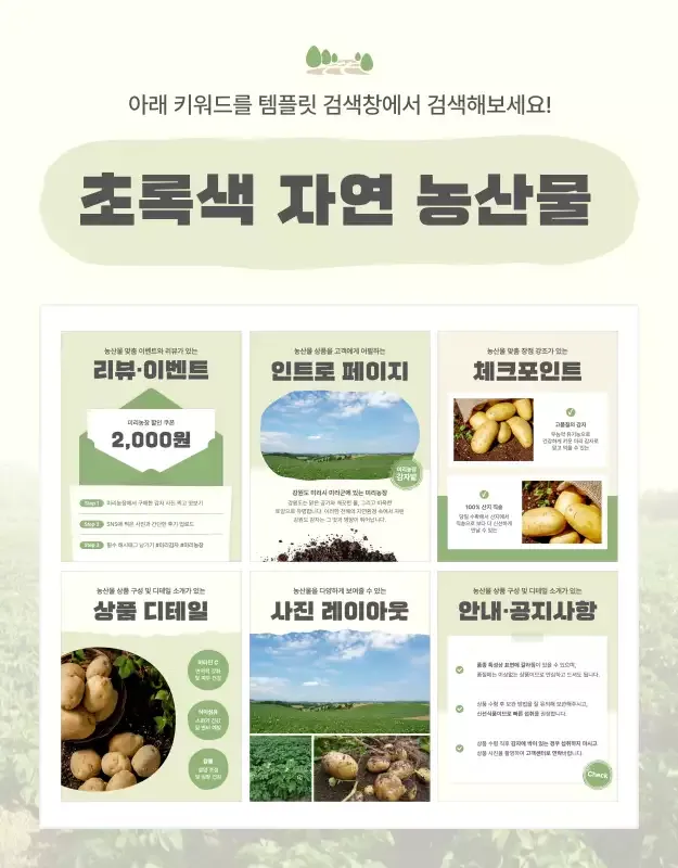 초록과 연두의 자연의 건강한 농산물 감자 판매 홍보 미리캔버스