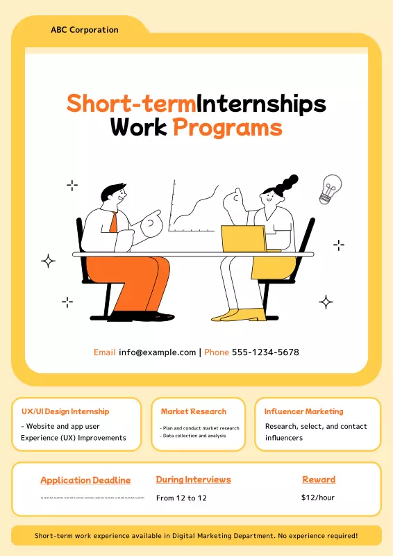 Simple Orange and Yellow Short-Term Internship Opportunities - MiriCanvas