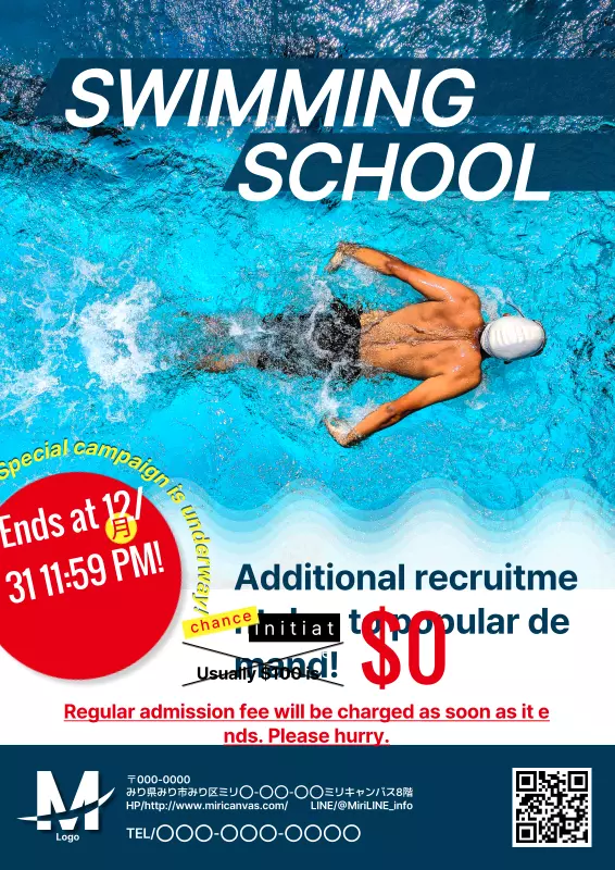 Simple, blue, limited-time event ad for a swimming school - MiriCanvas
