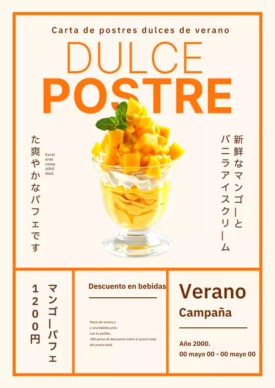 Naranja y amarillo postres sencillos de verano Nuevo menú publicidad ...