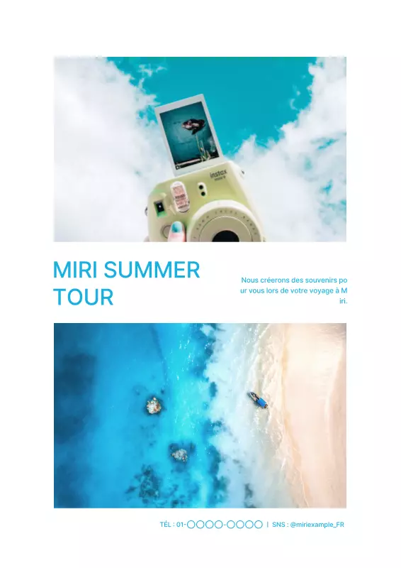 Publicité simple pour les voyages d'été en blanc et bleu. - MiriCanvas