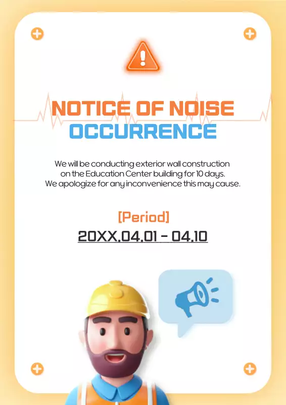 Simple yellow and light blue construction noise notice - MiriCanvas