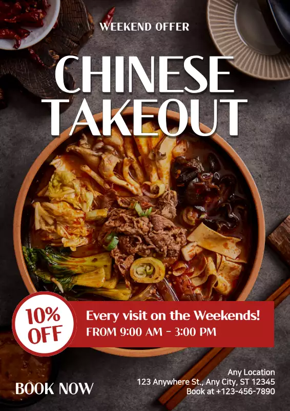 Red Modern Restaurant weekend deals Promotion Poster - MiriCanvas