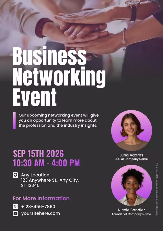 A simple networking service in purple and black to promote events ...